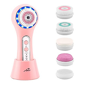 Electric Facial Cleansing Brush with 3 Operating Modes & 5 Replaceable Face Scrub Brush Heads, Waterproof Cleanser Remove Dirt, Oil, Makeup Residue, USB Rechargeable Facial Exfoliator & Massager (J02)