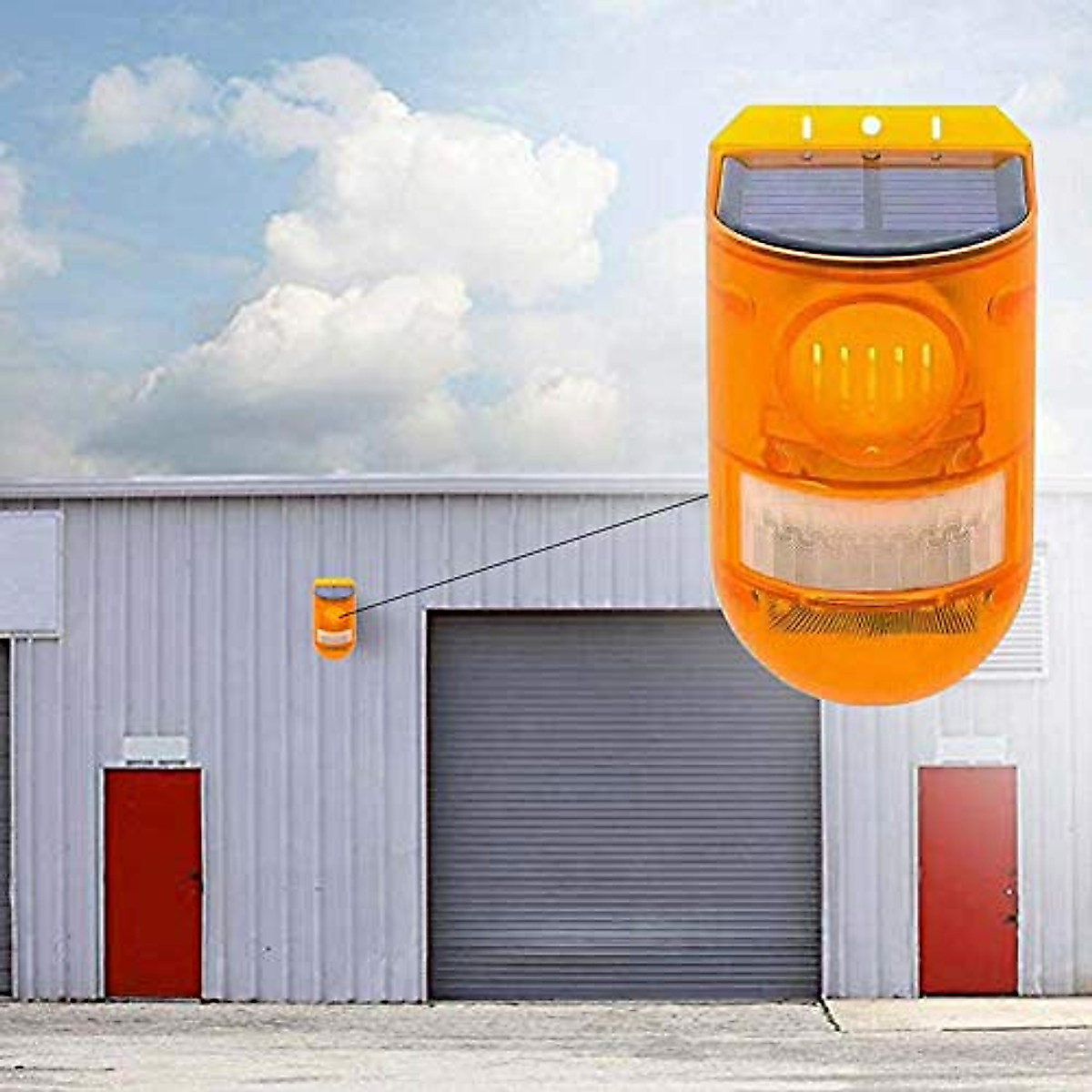 Aolyty Solar Motion Sound Alarm LED Strobe Warning Red Light Security Outdoor Keep Animal Away for Home Warehouse Farm (Yellow Lampshade)