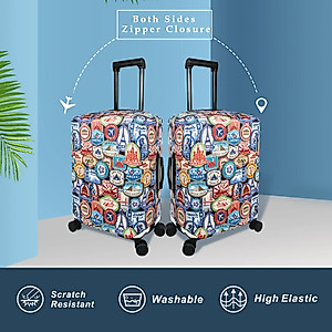 Explore Land Travel Luggage Cover Suitcase Protector Fits 31-32 Inch Case (Landmark Sticker, XL)