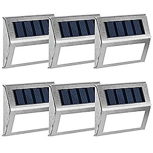 GIGALUMI 6 Pack Solar Deck Lights,3 LED Solar Stair Lights Outdoor LED Step Lighting Stainless Steel Waterproof Led Solar Lights for Step,Stairs,Pathway,Walkway,Garden-(Cold White)