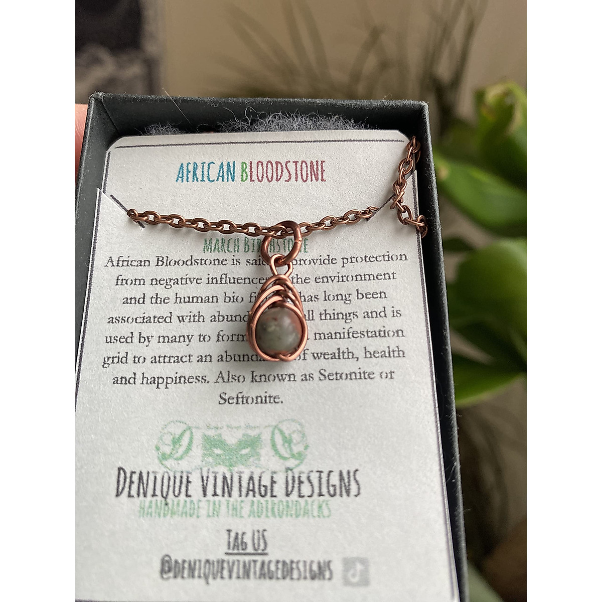 African Bloodstone 6mm Herringbone Pendant in Steel, Copper, Bronze, Black Iron, Titanium, Sterling Silver, 14K Gold, Rose Gold, or Black Niobium Wire (Handmade) March Birthstone Aries Zodiac