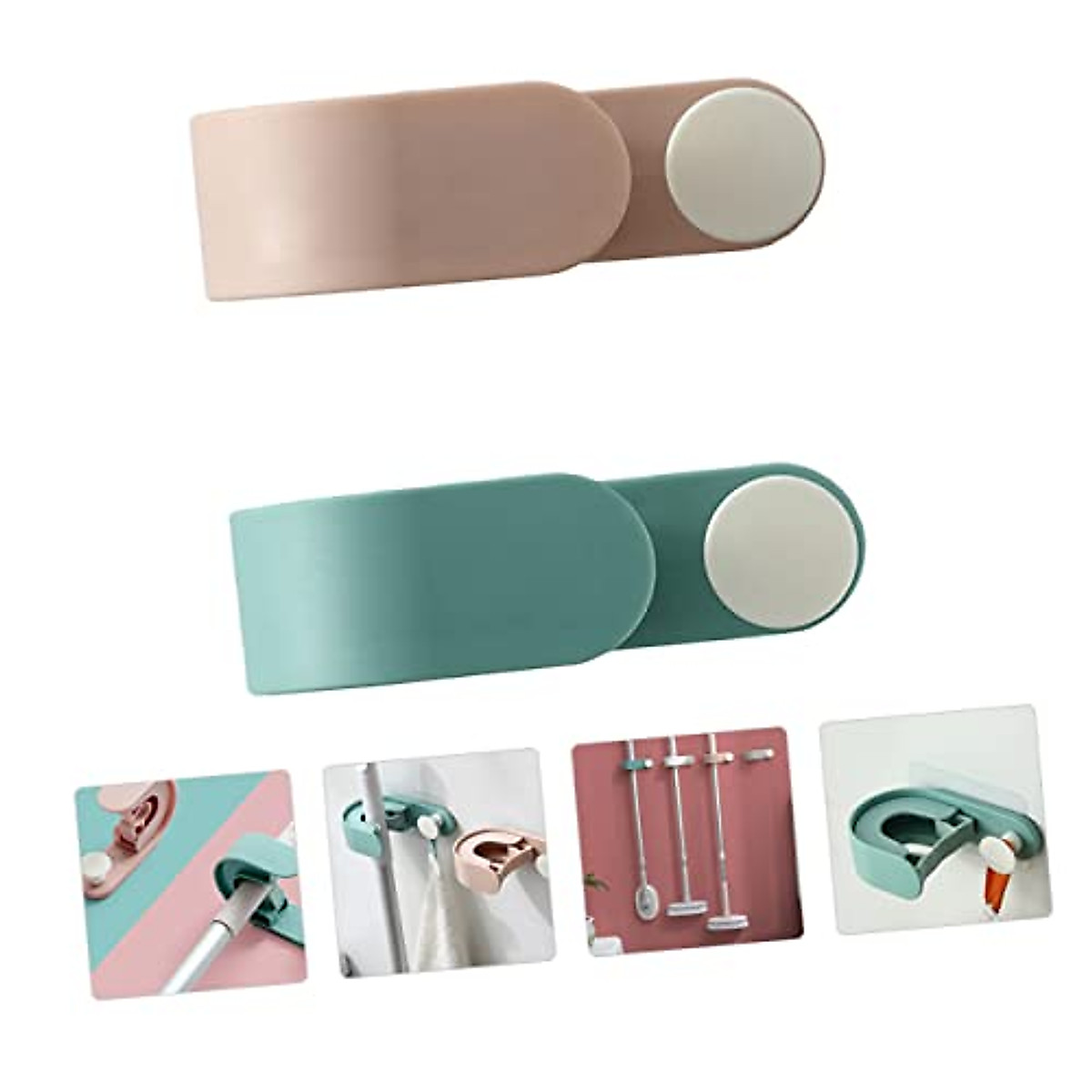 ABOOFAN 2pcs Storage Mop Hook Mop and Broom Holder Rack Adhesive Broom Holder Self Adhesive Mop and Broom Holder Heavy Duty Storage Hanging Hooks Mop Clip Garage Broom Holder Green Plastic