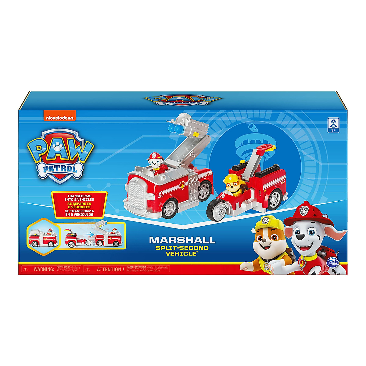 Paw Patrol, Marshall Split-Second 2-in-1 Transforming Fire Truck Vehicle Toy with 2 Collectible Figures
