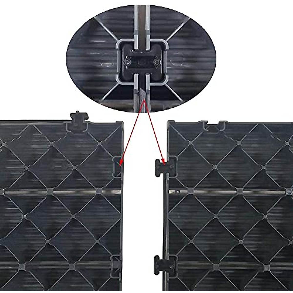 JP Outdoor 9 Pcs PE Interlocking Patio Deck Tiles, 12 x 12in 4-Slats Straight Pattern Grey Floor Covering for Patio Shower Garden Balcony