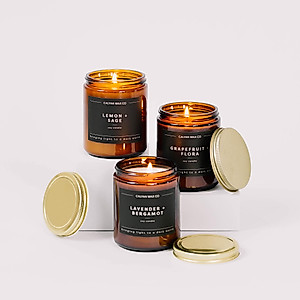 Calyan Wax Soy Wax Candle, Apples & Maple Bourbon Scented Candle for The Home | Premium Candle with Essential Oils | 7.2 oz 57 Hour Burn | Soy Candle in Amber Glass Jar | Aromatherapy, Gift