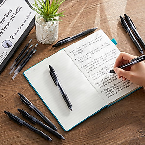 Black Gel Pens, 46 Pack(20 Gel Pens with 26 Refills) Lineon Retractable Medium Point Gel Pens Smooth Writing with Comfortable Grip for Office School