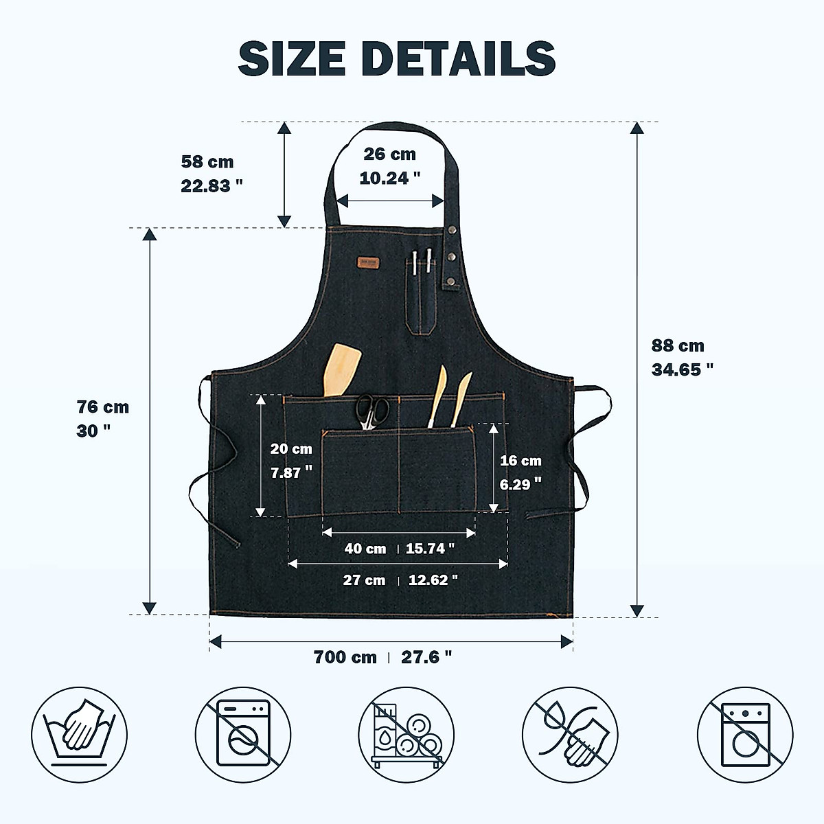 BICHIKEY Kitchen Cooking Apron for Women Men with Large Pockets, Adjustable Neck Strap Chef Apron, Perfect for Barber, BBQ, Waitress, Workshop, Gardening
