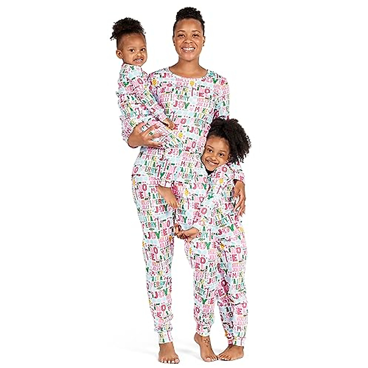 The Children's Place Kids 2 Piece Family Matching, Festive Christmas Pajama Sets, Cotton, Merry Joy Pink, 12