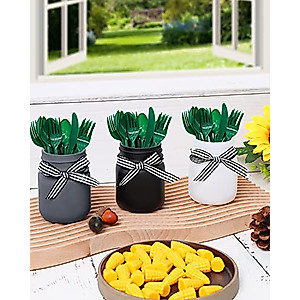 Nefelibata Farmhouse Mini Mason Jar Decor for Tiered Tray with Artificial Eucalyptus Leaves Small Floral Arrangement Rustic Faux Plants for Home Kitchen Office Desk Black White Small Greenery Set of 3