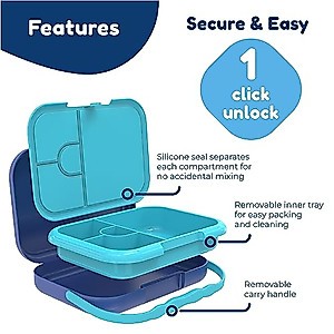 BOZ Bento Box for Kids - Kids Bento Lunch Box for Ages 3 to 7 – Toddler Lunch Box for Daycare – Leak Proof 4 Compartments Kids Lunch Container – Dishwasher Safe Kids Bento Box – Dinosaur Lunch Box