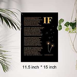 Inspirational Gold Foil Canvas Wall Art Positive IF Poem Quotes Print Framed Canvas Painting Artwork Home Decor Gifts 12x15 Inch