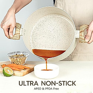 MICHELANGELO Nonstick Stock Pot, 6 Quart Cooking Pot with Lid, Induction Soup Pot White Granite, Non Stick Pot with Stay-cool Handle, 6 Quart Pot for Cooking