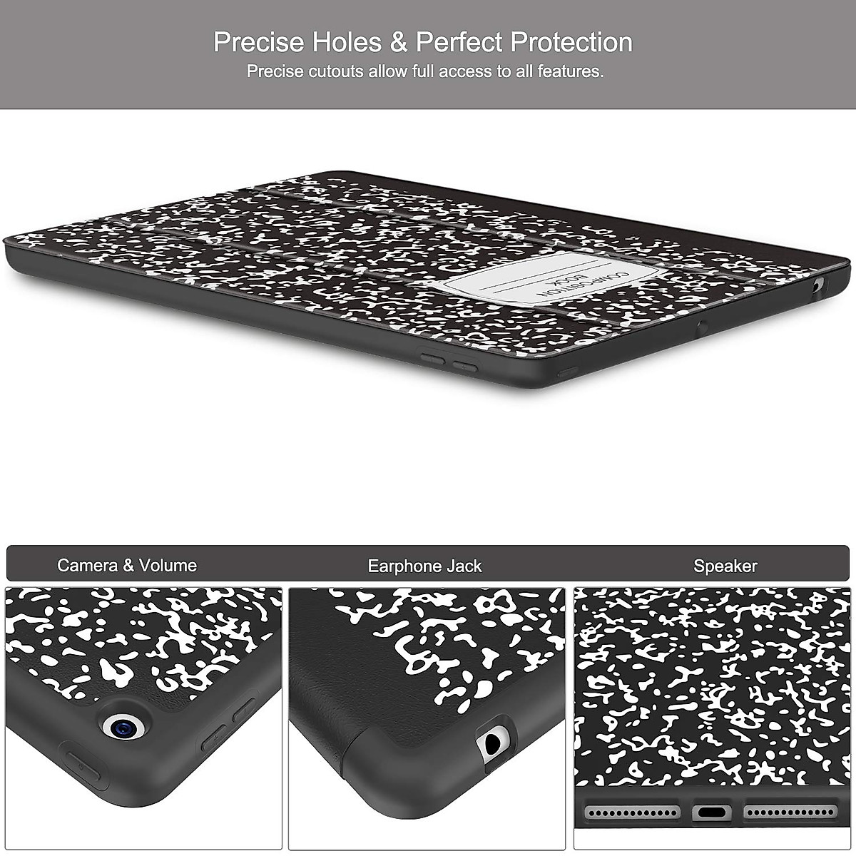 Soke for iPad 10.2 Case with Pencil Holder for iPad 9th Generation 2021/8th Gen 2020/7th Gen 2019-Premium Shockproof Case with Soft TPU Back Cover & Auto Sleep/Wake for iPad 10.2 Inch,Book Black