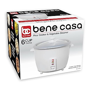 Bene Casa - Rice Cooker with Glass Lid - Includes Nonstick Aluminum Inner Pot and a 12 Hour Keep Warm Feature - Cooks Up to 12 Cups of Rice (6 Cups Uncooked)