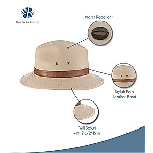 Dorfman Pacific Men's One-Piece Canvas Faux Leather-Trim Safari Hat,Black,Medium