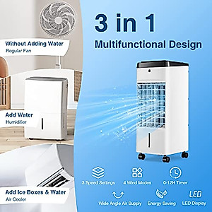 PETSITE Evaporative Air Cooler, Portable Cold Air Cooling Fan with Remote Control, 3.5L Water Tank, 2 Ice Packs, 4 Modes, 3 Speeds, 12H Timer, 70° Oscillation, Personal Swamp Cooler for Bedroom Home Office Dorms