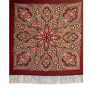 LissKiss Burgundy Plyaski Slavonic Russian Folk Style Shawl - Scarf