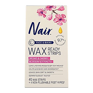 Nair Hair Remover Wax Ready-Strips for Face & Bikini, 40 CT