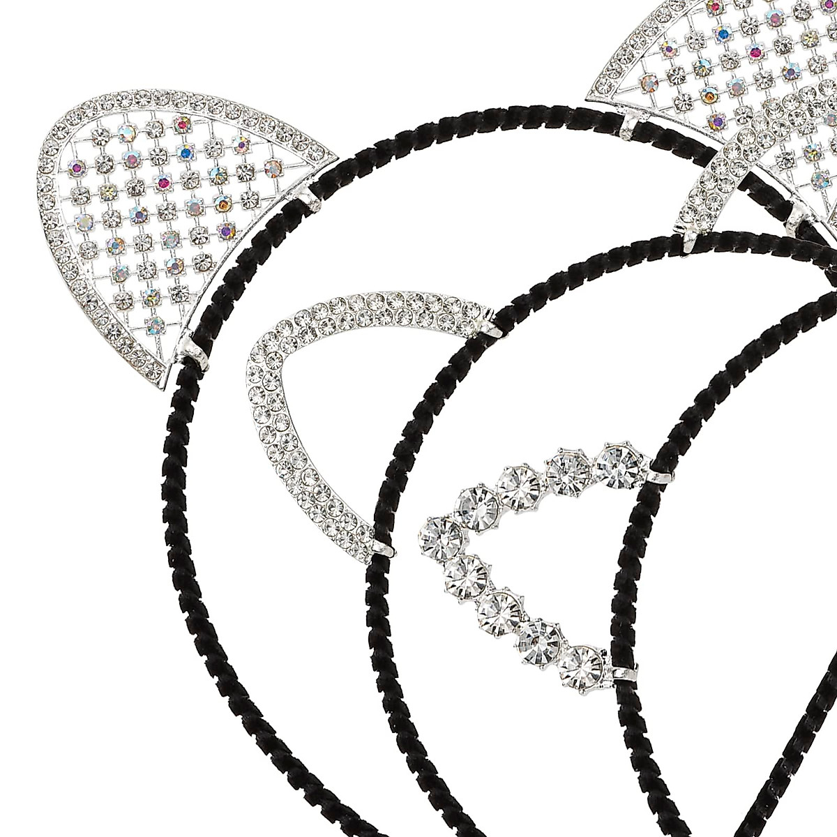 WHAVEL Crystal Rhinestone Animal Ears Headband - 3 Pcs Cosplay Cat Party Hair Accessories for Women (A)