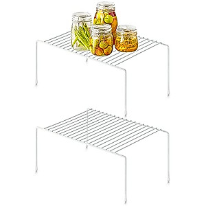 Ravinte 2 Pack Freezer Shelf Organizer, Cabinet Storage Shelf with Rustproof Metal Wire, Kitchen Cabinet Organizer Spice Rack for Frige, Pantry, Cupboard, Countertop - White