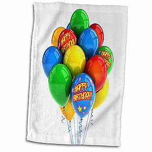 3D Rose Colorful Party Balloons Happy Birthday Towel, 15" x 22", White