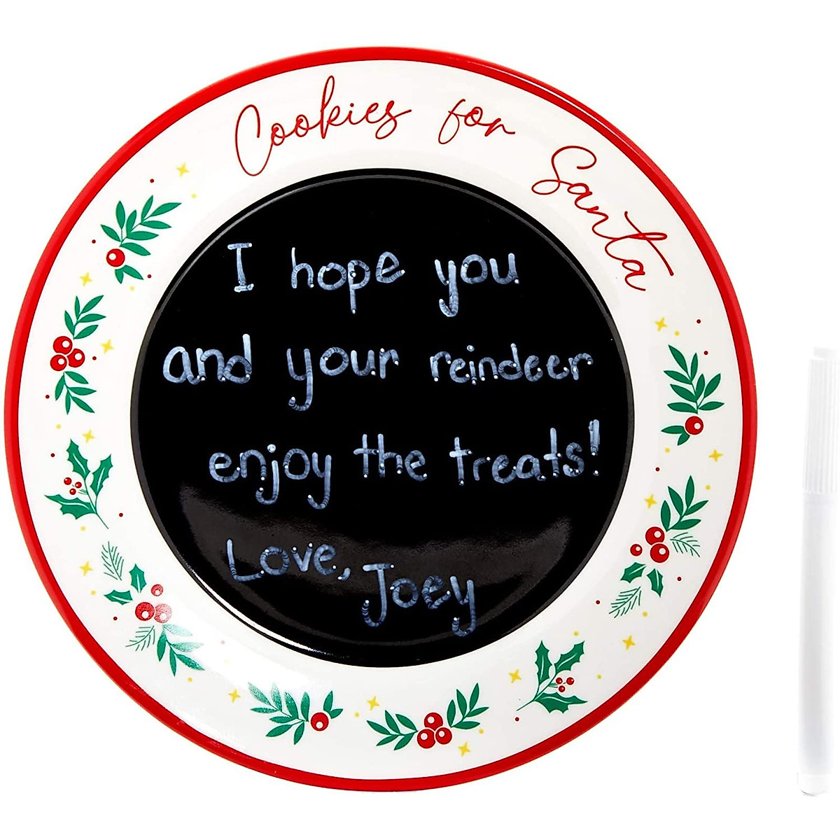 Juvale Cookies for Santa Plate Set with Milk Jar, Reindeer Treat Bowl, Chalk (4 Pieces)