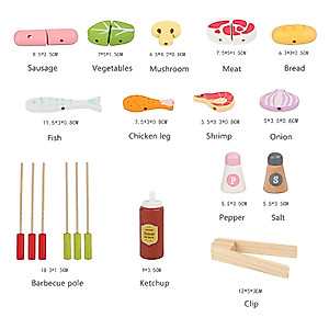 KIDS TOYLAND Wooden Pretend Barbecue Grill Play Set, Play Kitchen Set Cooking Gift for Girls and Boys - Best for 3 4 5 Year Old Kids