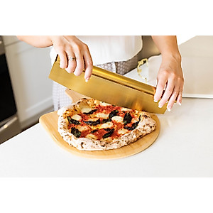 Hearth & Leaf Cordierite Pizza Stone for Oven and Grill. Including Bamboo Pizza Peel, Pizza Cutter & Gold Detachable Serving Handles - Kitchen Accessories - Baking Supplies -15 inch Large Stone