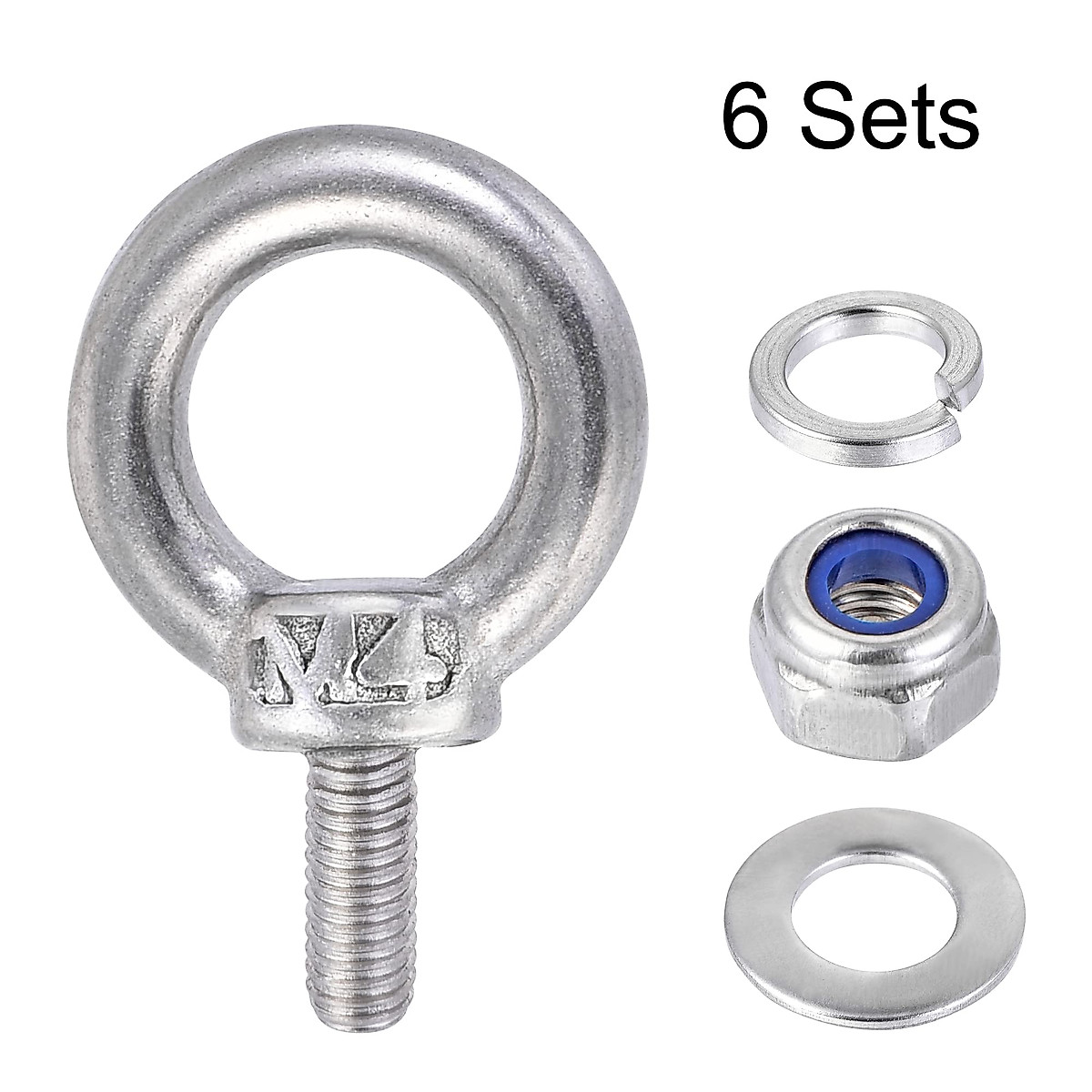 uxcell Lifting Eye Bolt M4 x 11mm Male Thread with Hex Screw Nut Gasket Flat Washer for Hanging Securing Chain Wire Rope, 304 Stainless Steel, 6 Sets