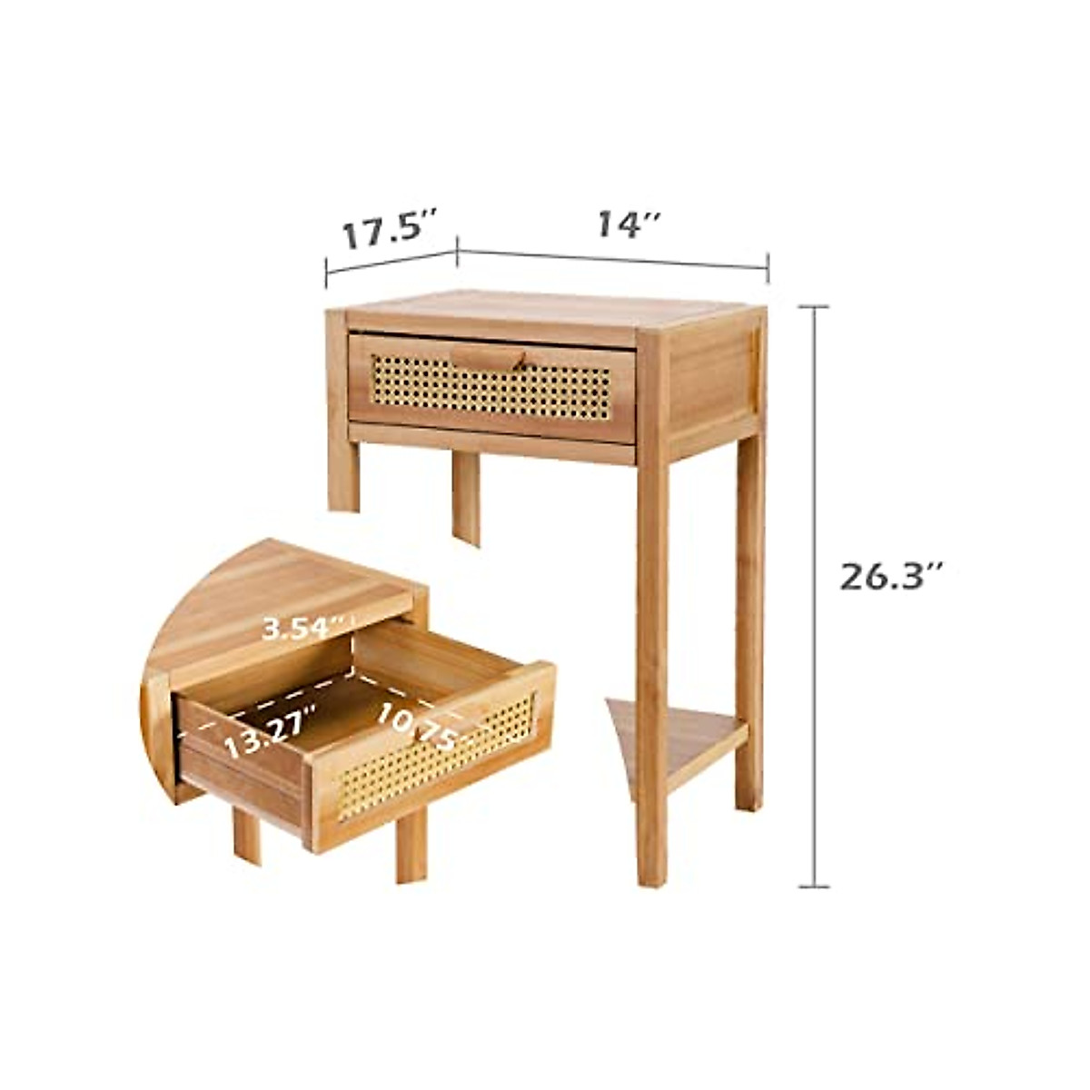 COZAYH Set of 2 Modern Minimalism Nightstand End Table Side Table with Woven Pattern Drawer and Shelf Storage, Rustic Farmhouse Style, Natural