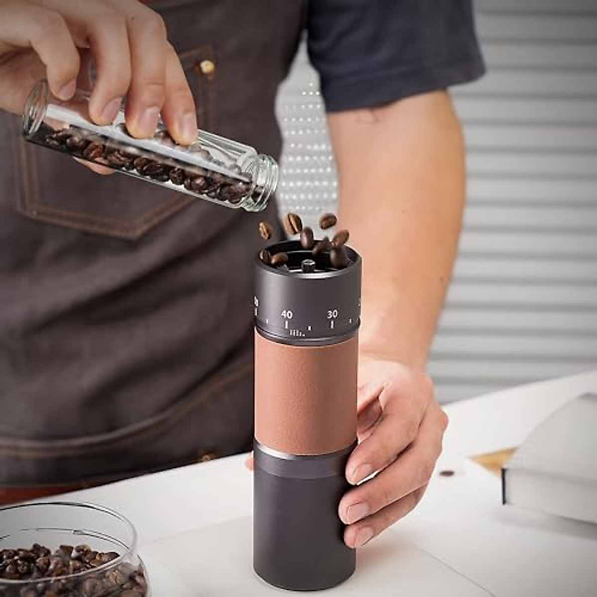 Coffee Bean Cellars with Stand & Hopper, Single Dose Coffee Bean Storage, 12 Pcs Espresso Bean Container with Wooden Holder, Dosing Glass Vials with Lids and Funnel for Tea, Coffee, Spices