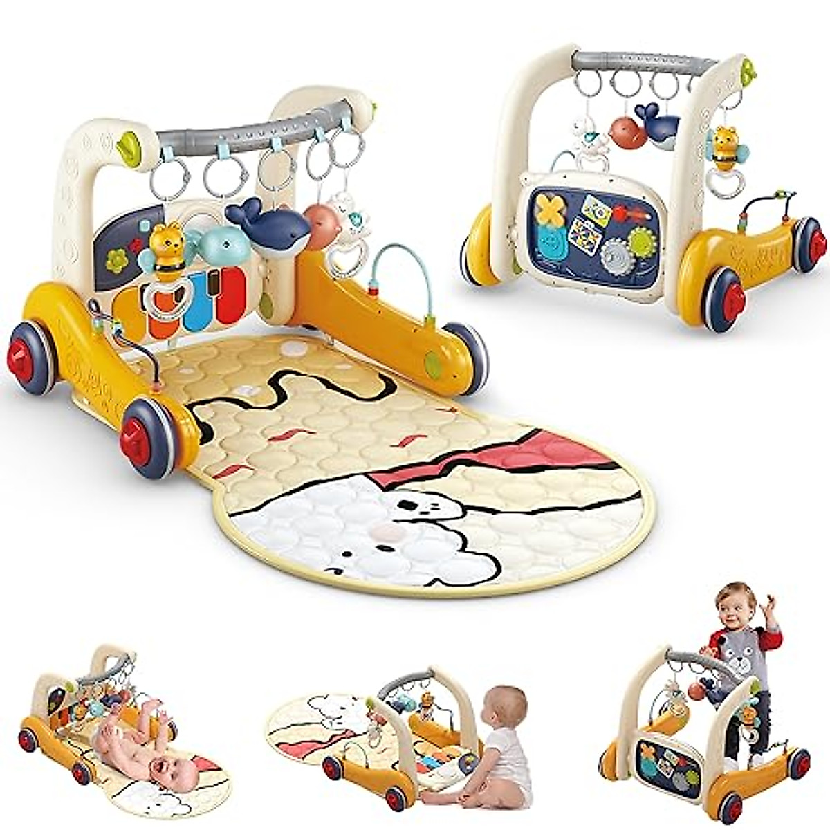 Losbenco Baby Gym Play Mat, 3-in-1 Baby Kick Piano Play Mat, Baby Tummy Time Playmat Musical Activity Center with Light for Infant Newborn Toddlers 0-12 Months