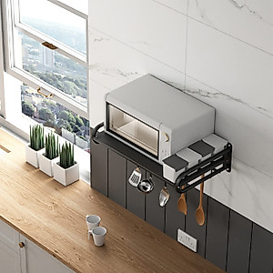 lanliebao 22 Inch Stainless Steel Wall Shelf Metal Shelving Heavy Duty Commercial or Household Grade Wall Mount Microwave Oven Shelf with Fixing Kit(Width 22 in Black)