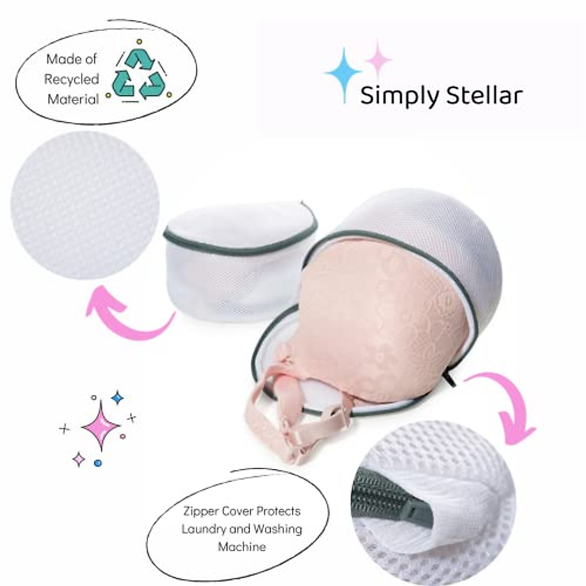 Simply Stellar 2 Pack | Eco-Friendly | Bra Bags for Laundry and Travel | Lingerie Bags for Washing Delicates | Delicates Bag for Washing Machine | Mesh Laundry Bags for Delicates | Recycled Materials
