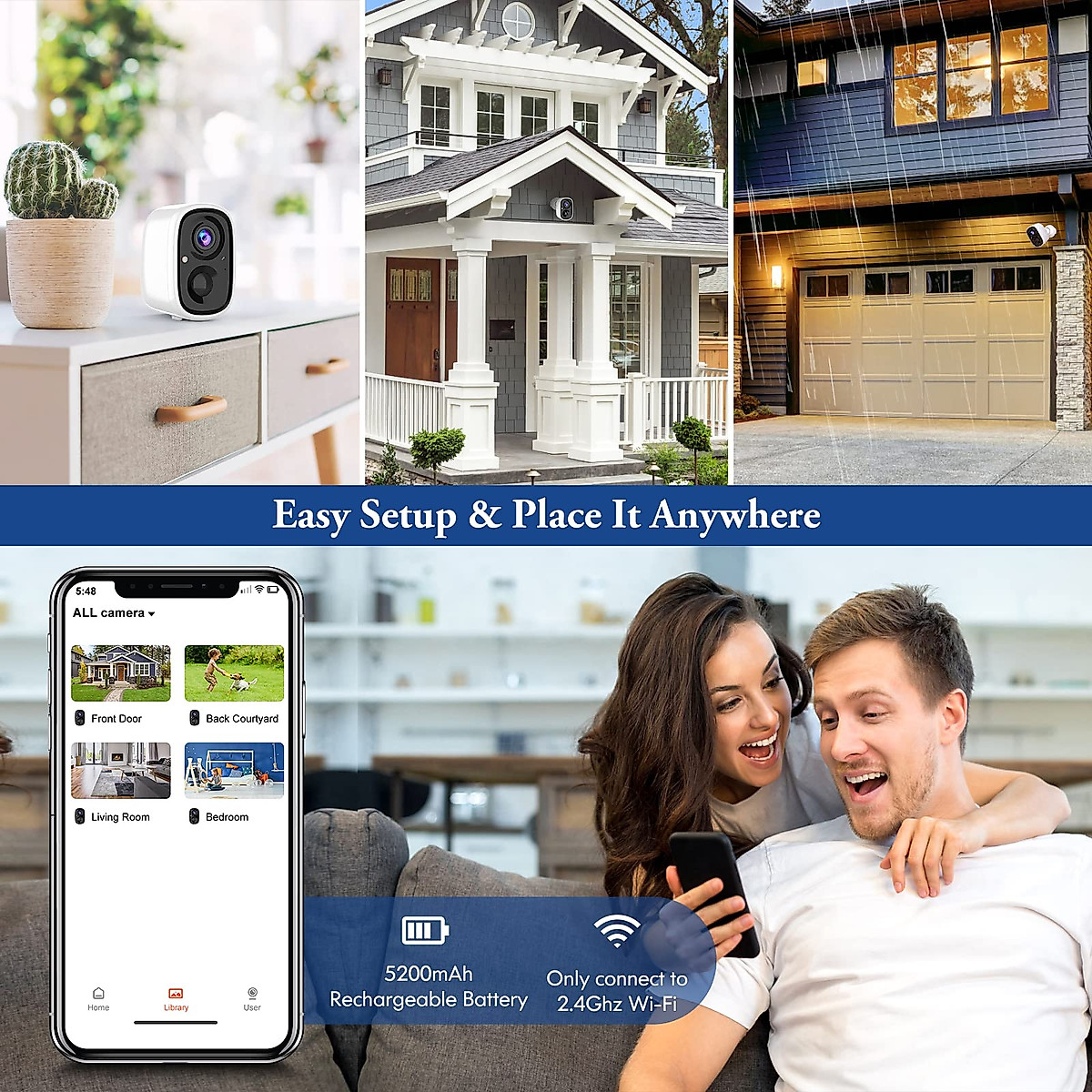 Smmvinnr Security Camera Wireless Outdoor, Wireless Outdoor Camera, Battery Powered Cameras for Home Security, 1080P Color Night Vision, 2-Way Talk, AI Motion Detection, Spotlight, IP65 Waterproof