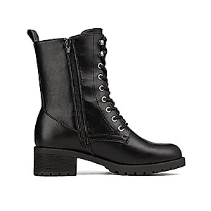 DREAM PAIRS Women's Mid-Top Combat Boot, Black Pu, 10