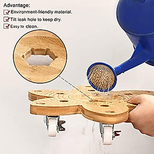 Vigordream Plant Caddy with Wheels 14" Heavy Duty Plant Rollers for Flower Pot, Bamboo Planter Dolly Holder Lockable Casters for Indoor Outdoor