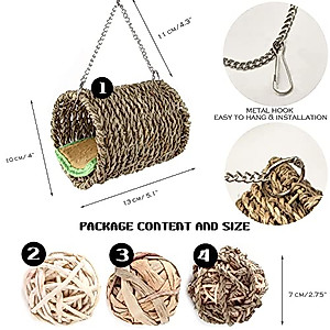 Small Animals Activity Toys, Hamster Play Balls Rolling Chew Toys Pet Nest&Hammock, Gnawing Treats for Guinea Pigs/ Chinchilla/Hamster, Little Pet Natural Grass Balls and Toys