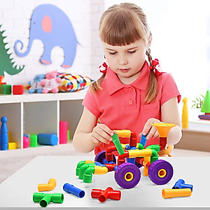 Playlearn Large Size Pipe Tube Blocks for Kids – Fine Motor STEM Toy for All Ages – 128 Pieces