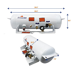 Flame King 5.9 Gallon ASME Horizontal Steel Propane Tank with Remote Fill and Bleeder Fittings, Pressure Relief Valve, and Solenoid Service Valve
