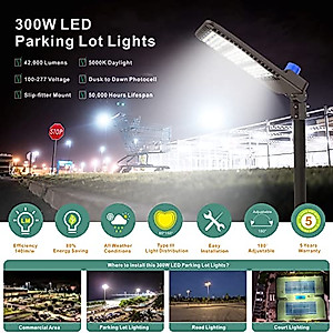 Ecledmall Parking lot Lights 300W, led Parking lot Light with Dusk to Dawn photocell 1000W HID/HPS Equivalent,IP65 Waterproof Outdoor led Area Light Slip Fitter mounting 5000K 42000LM