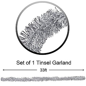 Fasyou 33FT Tinsel Christmas Garland Metallic Streamers for Christmas Tree Decorations Tinsel Decorations for Holiday New Years Eve Xmas Party Wedding Birthday Fireplace Decor,Silver 05