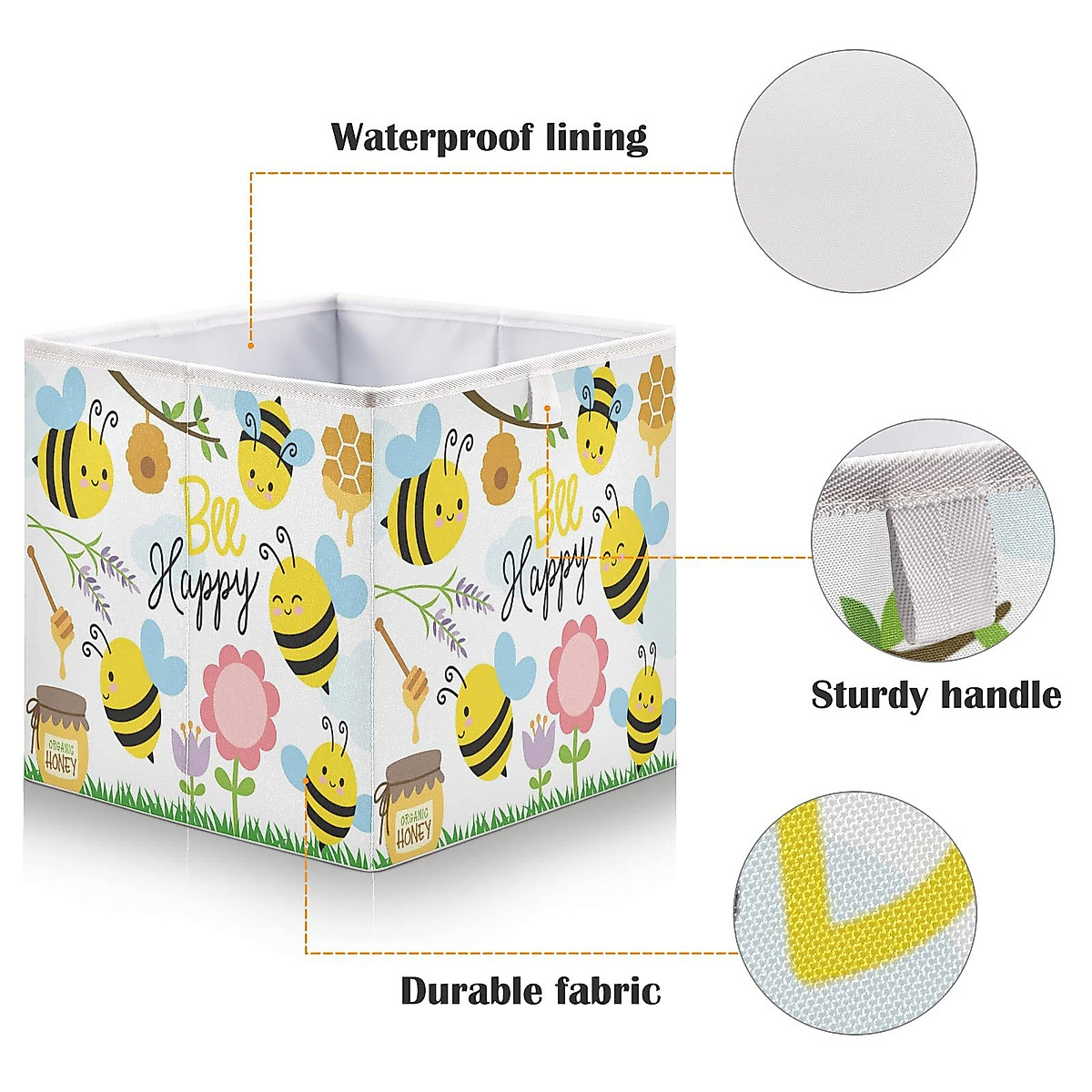 ALAZA Foldable Storage Bins, Cute Bees and Honey Storage Boxes Decorative Basket for Bedroom Nursery Closet Toys Books