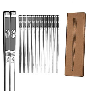 Metal Chopsticks Reusable 10 Pairs 18/10 Stainless Steel Chopsticks Dishwasher Safe Square Lightweight Non-Slip Chop Sticks Gift Set