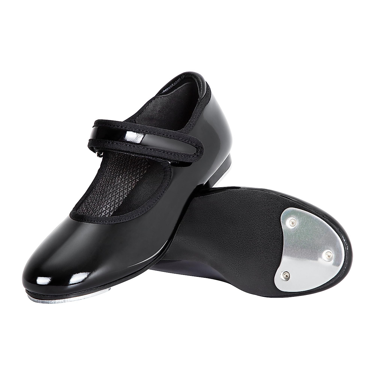 Linodes Economy Unisex-Child Easy Strap Tap Shoe for Girls and Boys Tap Flat-Black Patent-10M-Little Kid