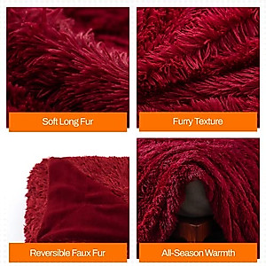 Cheer Collection Long Shaggy Hair Throw Blanket - Ultra Soft and Fuzzy - 50" x 60" inches, Maroon