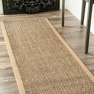 nuLOOM 2x14 Elijah Seagrass Area Rug, Beige, Solid Farmhouse Style, Cotton Bordered, Basketweave, Natural Fiber, For Bedroom, Dining Room, Living Room, Hallway, Office, Kitchen, Entryway