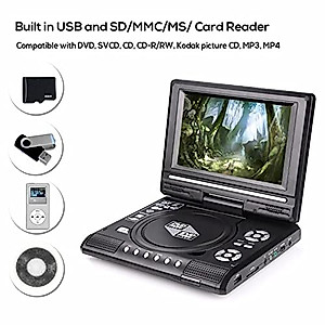 Lopeceal Portable DVD Player 9.8 Inches Clarity TV Function Built-in Reader Swivel Screen Mobile Player Travel US Plug