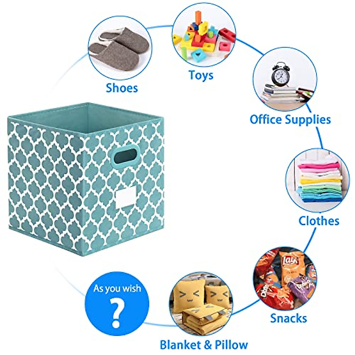 Homyfort Cube Storage Organizer Bins 12x12 - Fabric Storage Cubes Bin Foldable Baskets Square Box with Labels and Dual Plastic Handles for Shelf Closet, Nursery, Boys, Girls, Set of 6 (Teal Blue)