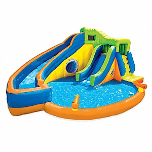 Banzai Pipeline Twist Kids Inflatable Outdoor Backyard Waterpark Activity Play Center: Baby Pool, Blow Up Pool with Outdoor Slide, and a Fun Clubhouse